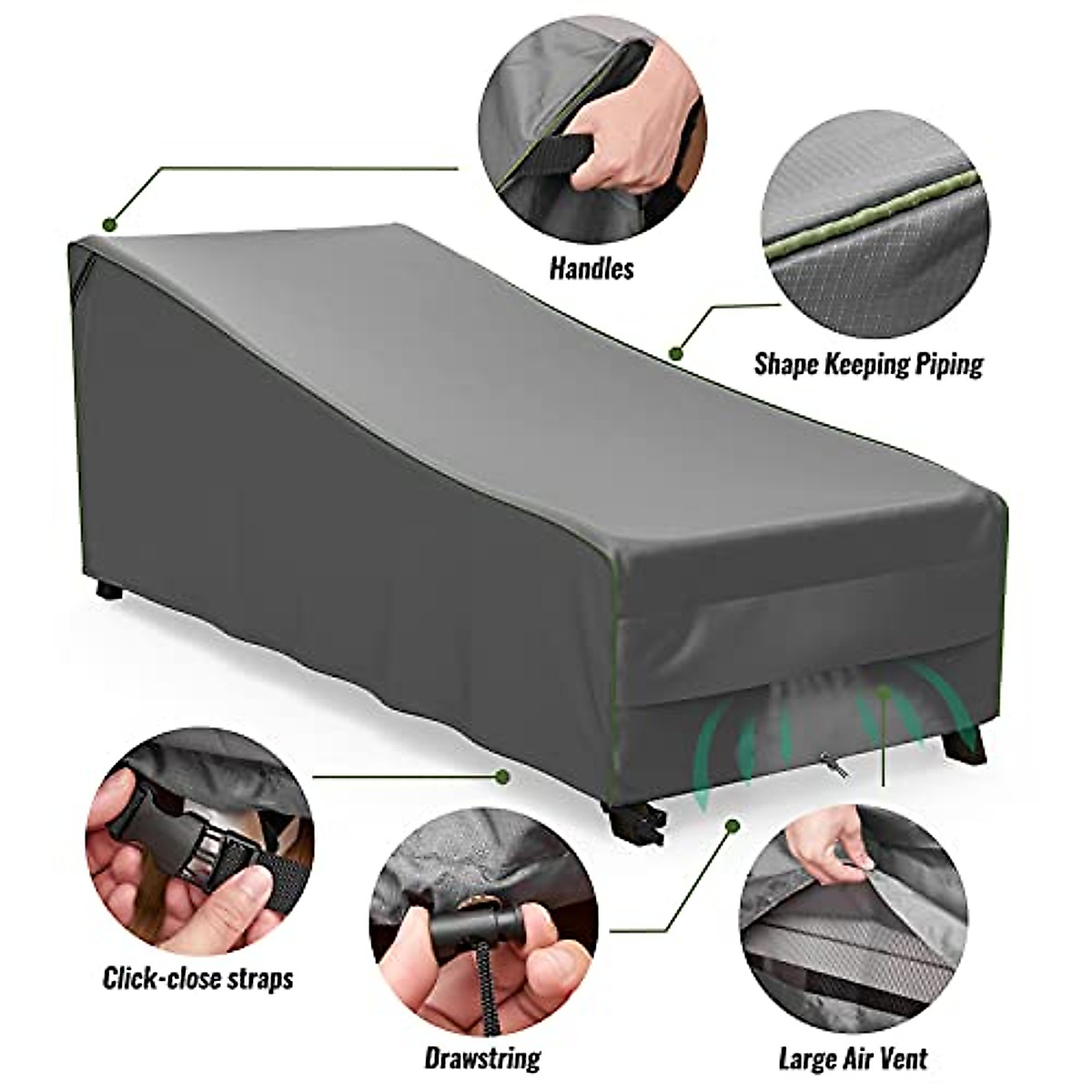 NUPICK Patio Chaise Lounge Cover, 86 Inch Outdoor Furniture Chair Cover, 100% Waterproof, Rip-Stop and Weather Resistant, Grey, Pack of 2