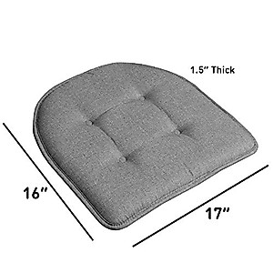 Sweet Home Collection Chair Cushion Memory Foam Pads Tufted Slip Non Skid Rubber Back U-Shaped 17" x 16" Seat Cover, 4 Count (Pack of 1), Grey