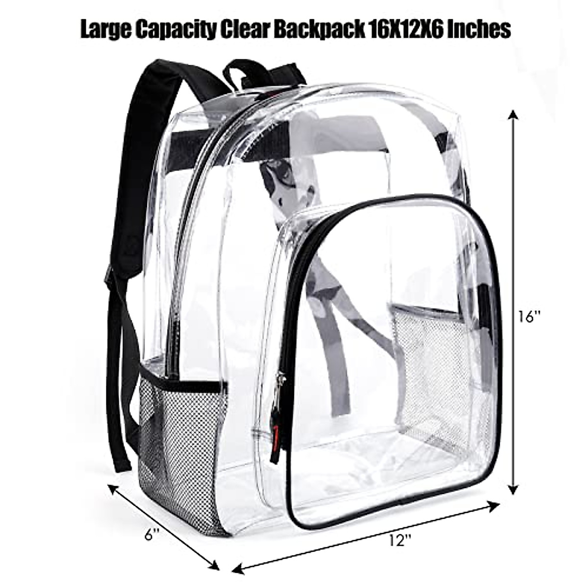 Crosstime Clear Backpack Heavy Duty Transparent Backpack See Through Plastic Clear Bookbags for Security Work School , Black