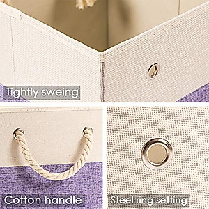 PRANDOM Large Foldable Cube Storage Bins 13x13 inch [4-Pack] Fabric Linen Storage Baskets Cubes Drawer with Cotton Handles Organizer for Shelves Nursery Closet Bedroom Purple