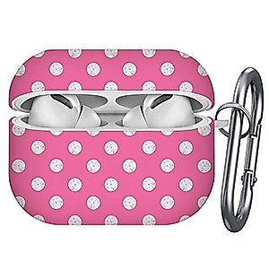Compatible with Airpods Pro – Shockproof TPU Gel Portable Protection Soft Case Cover Skin with Carabiner Clip Keychain (Pink Polka Dot)