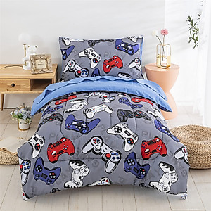 SEISYUKU Toddler Bedding Set 4 Pieces - Toddler Comforter Sets - Gamer Beddng Set for Boys and Girls - Includes 1 Comforter, 1 Flat Sheet, 1 Fitted Sheet and 1 Pillow Case