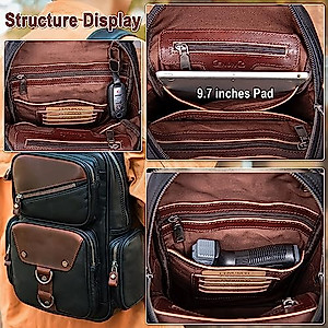 CENUNCO Genuine Leather Sling Bag for Men Capacity Crossbody Backpack Casual Motorcycle Chest Bag Anti-Theft Travel Purse (Black)