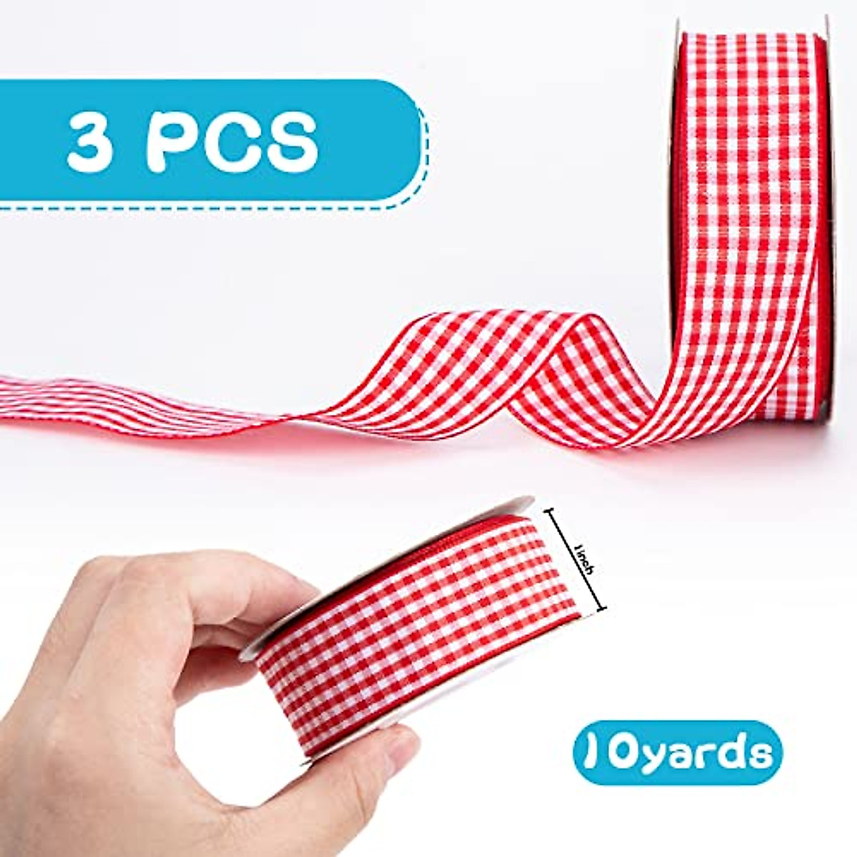 TOXOY 3 Rolls Red Gingham Ribbon and 18PCS Easter Kraft Gift Bags