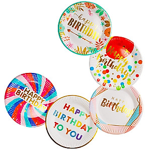 Rgontar 50 Pcs (7'') Happy Birthday Plates Colored Paper Plate Disposable Plate for Birthday Party Supplies