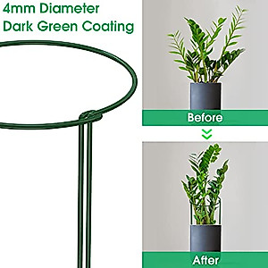 Unves 10 Pack Plant Stakes, 10" W x 16" H High Half Round Metal Peony Cages and Supports with Plant Labels, Clips and Ties, Green Garden Plant Support Ring for Outdoor Plants Tomato, Flowers Vine