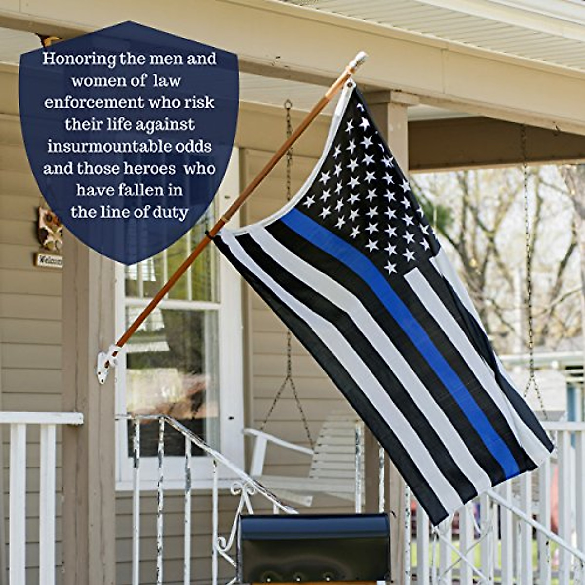 Thin Blue Line Flag: 3x5 ft with Embroidered Stars - Sewn Stripes - Brass Grommets - UV Protection - Black White and Blue American Police Flag Honoring Law Enforcement Officers