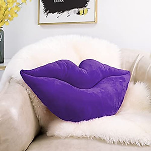 AELS 3D Large Lips Throw Pillows Smooth Soft Velvet Decorative Throw Pillows Love Pillows Cute Pillow 24 X 12 inches for Couch Sofa Bed Living Room Bedroom, Purple