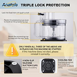 Anatole Commercial Food Processor 20-Cup Electric Vegetable Dicer Chopper 600W 5 in 1 Professional Veggie Shredder Grater Multifunctional Meat Grinder Blender with 5 Stainless Steel Blades
