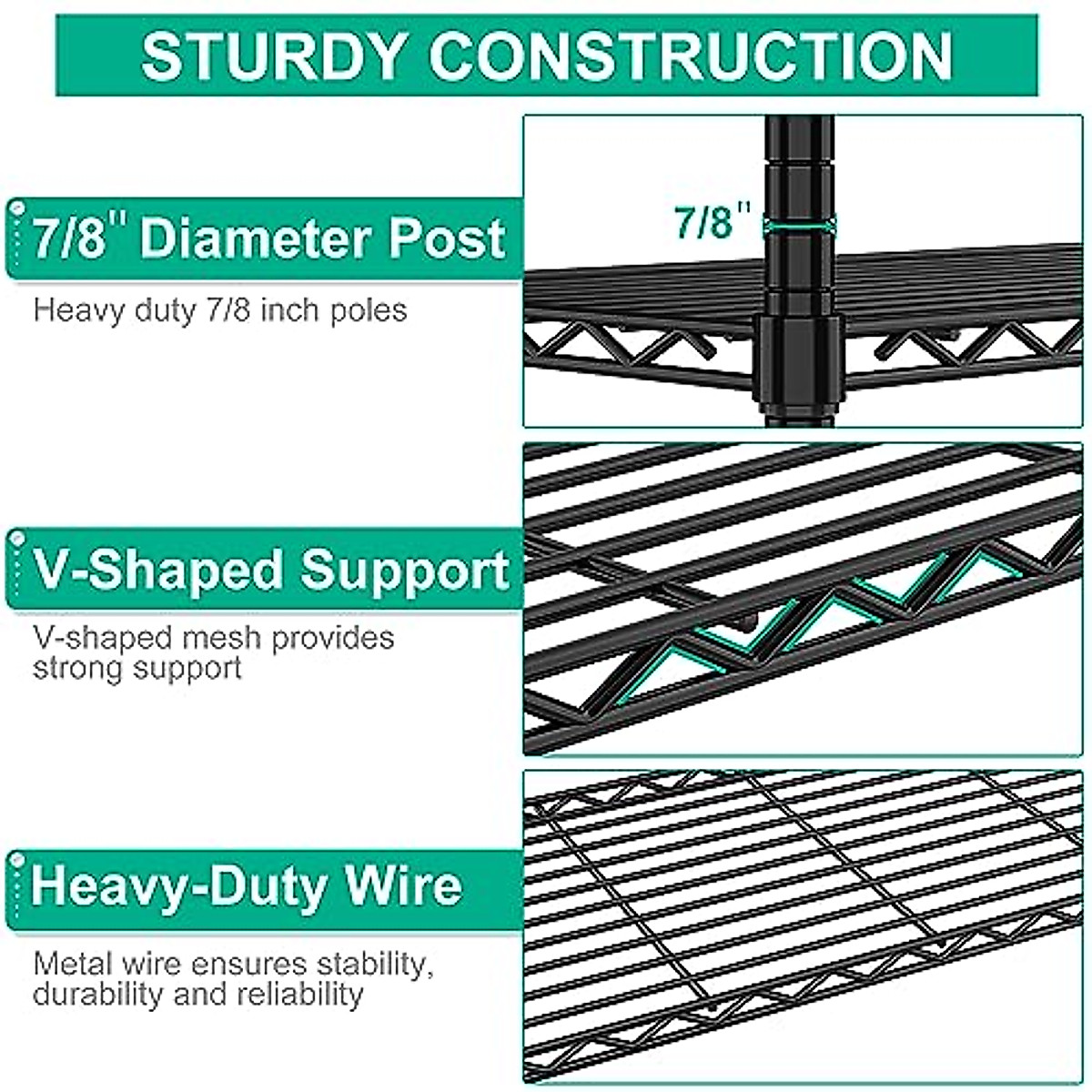 Folews 5-Tier Wire Shelving Unit with Wheels, Heavy Duty Storage Shelves Metal Shelf Storage Rack Organizer Wire Shelf Rack for Kitchen Garage