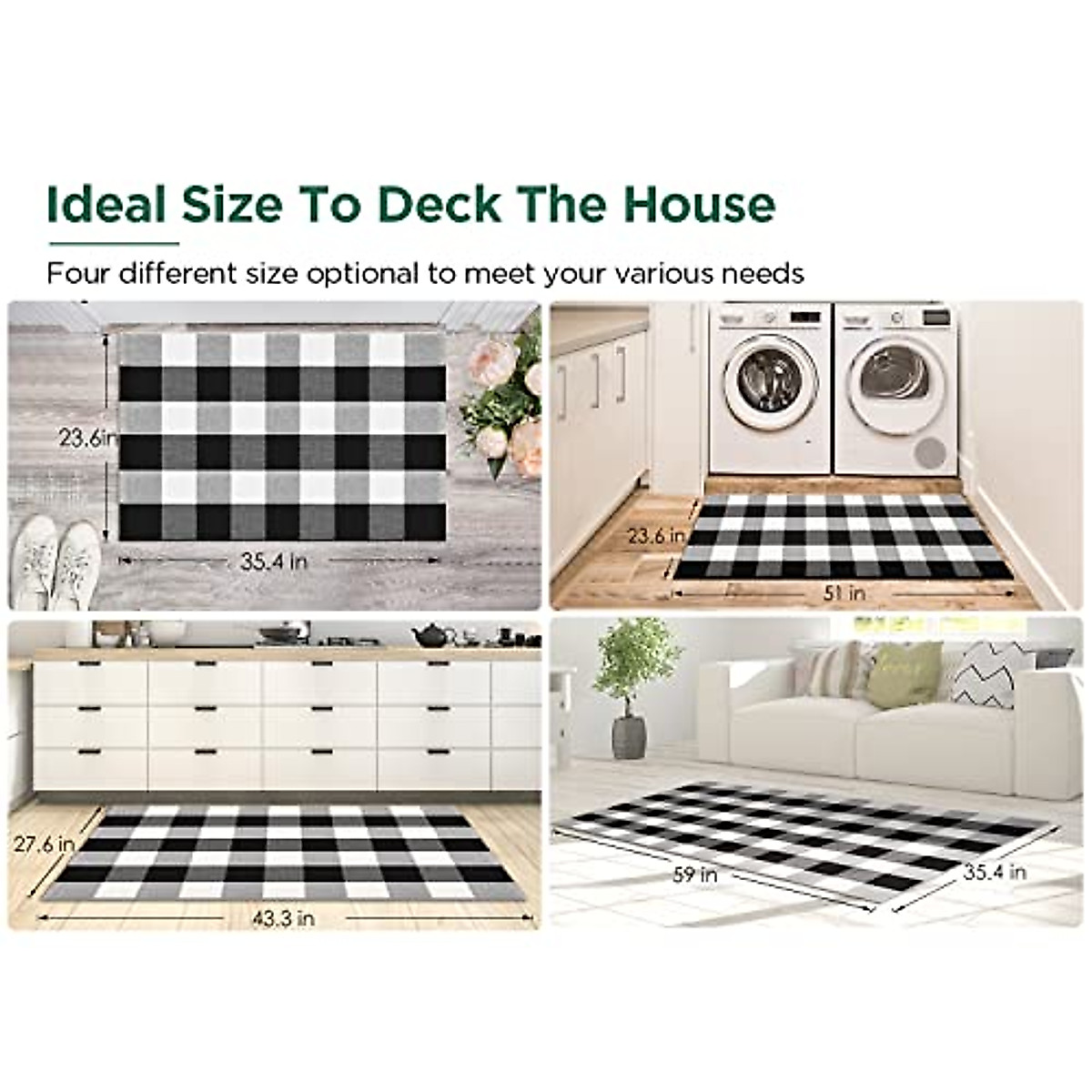 InnoGear Buffalo Plaid Outdoor Rug, 27.6 x 43.3 inches Machine Washable Area Rugs Door Mat Buffalo Check Rug for Living Room Outside Entry Plaid Rug Clearance Cotton Polyester Rug, Black and White