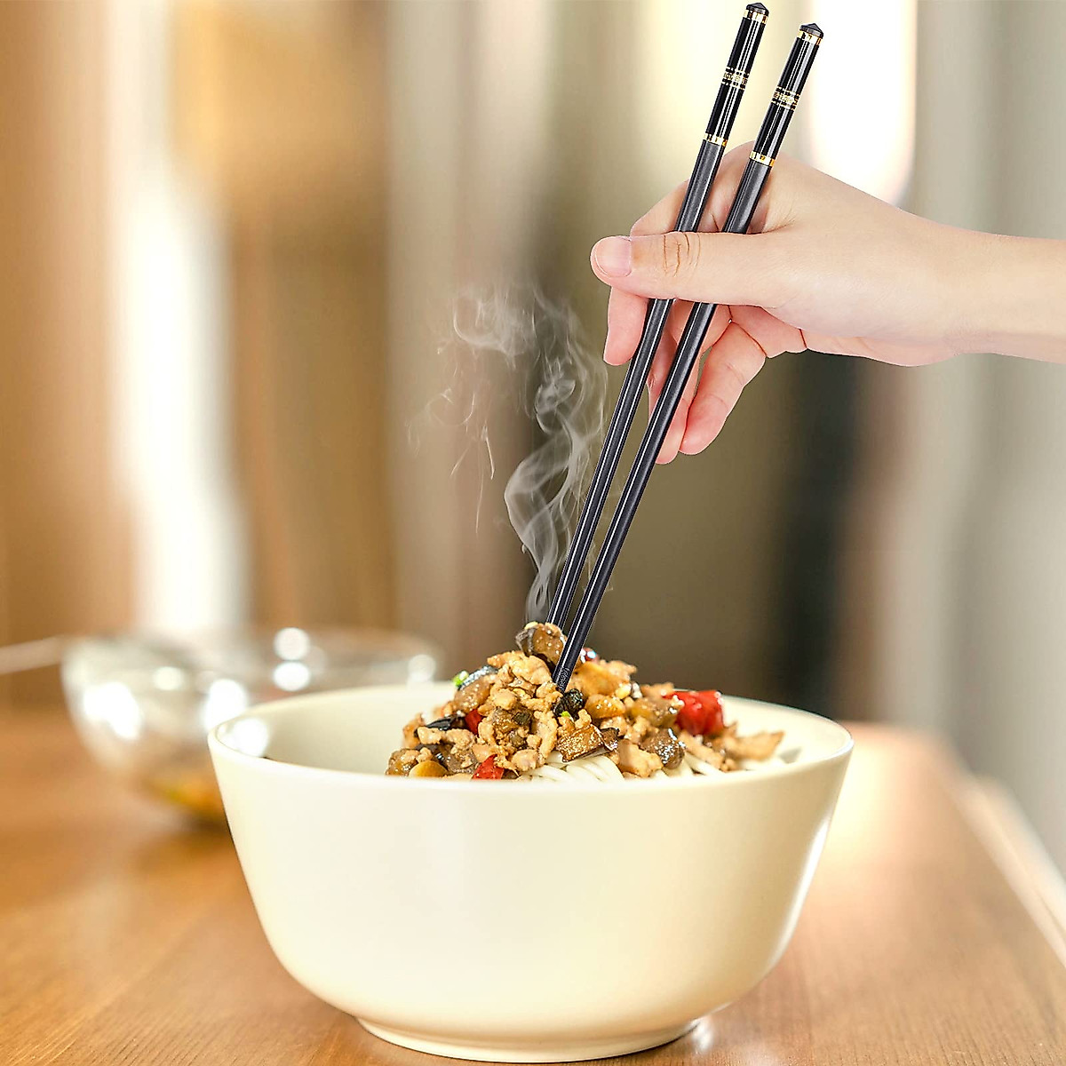 Chopsticks Reusable Fiberglass Alloy Chopsticks with Holder and Carrying Bag, 1 Pairs Gift Set (Style 1)