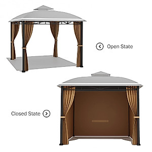 Tumjay Gazebo Privacy Curtain Universal Replacement 10’x10’ Gazebo Curtains Waterproof Outdoor Privacy Gazebo Side Wall Patio Canopy Privacy Shade Outside Sidewalls 1 Panel with Zipper（Brown）