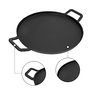 Onlyfire Cast Iron Pizza Pan, 14 Inch Baking Pan with Handles, Pre-Seasoned Skillet Round Griddle Pan for Grill BBQ, Baking Stove and Oven