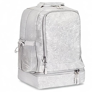 Bentgo® Kids 5-Compartment Lunch Box With Kids 2-in-1 Backpack & Insulated Lunch Bag (Glitter Edition - Silver)