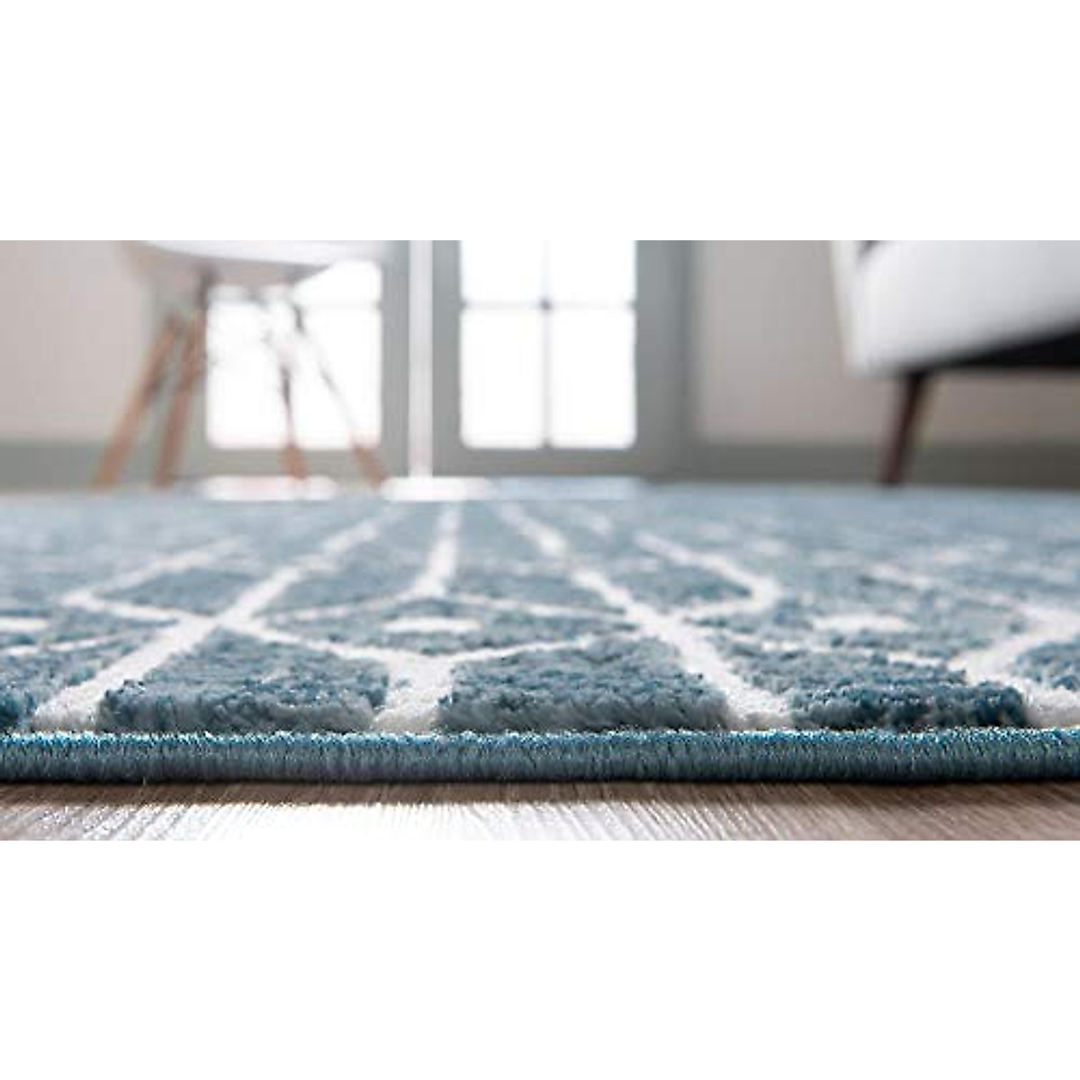Rugs.com Lattice Trellis Collection Rug – 7' x 10' Blue Low-Pile Rug Perfect for Living Rooms, Large Dining Rooms, Open Floorplans