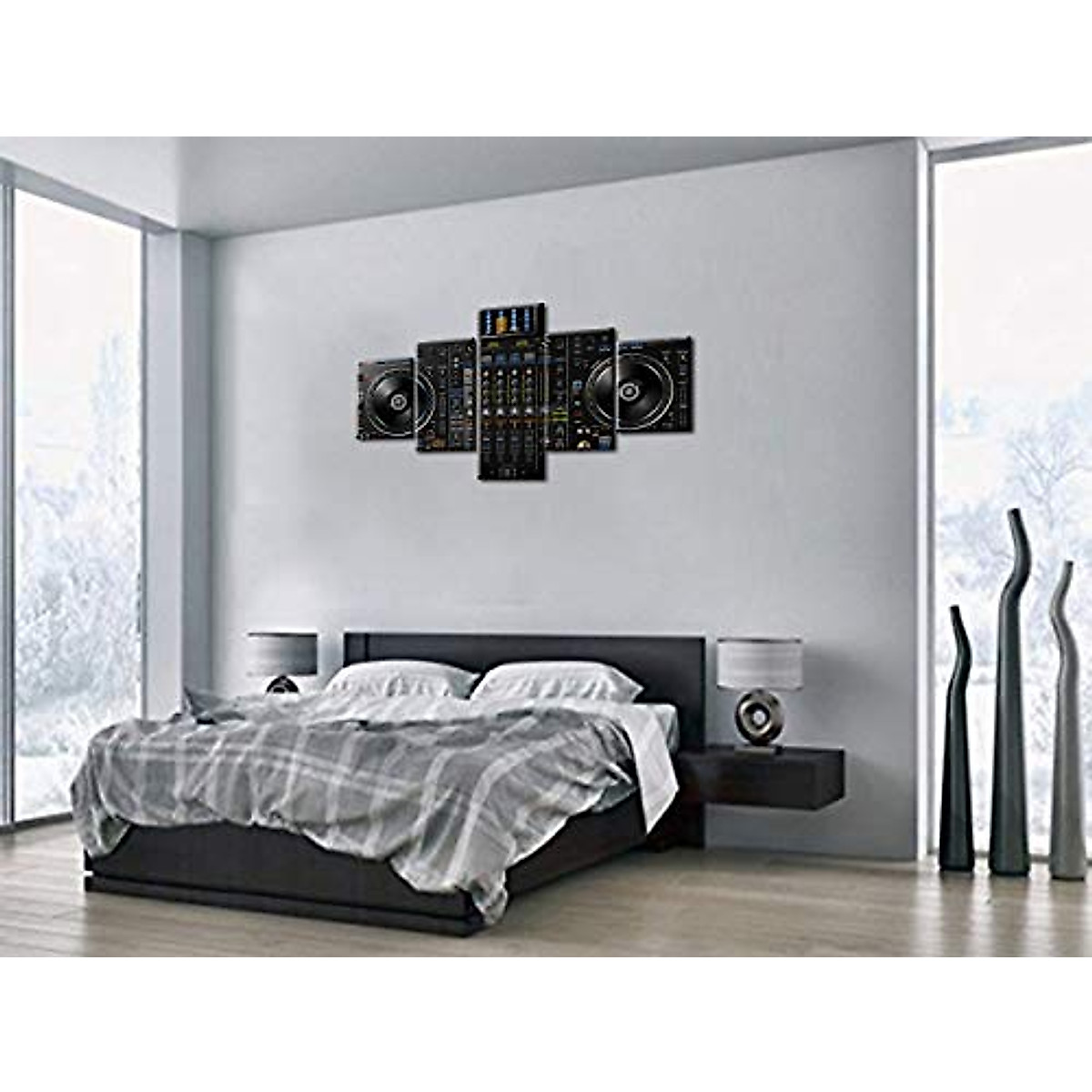 Black and White Wall Art Audio Equipment Pictures 5 Piece Canvas Wall Art Turntables Paintings,Artwork Home Deco for Living Room Frame Gallery-wrapped Ready to Hang Posters and Prints(50''Wx24''H)