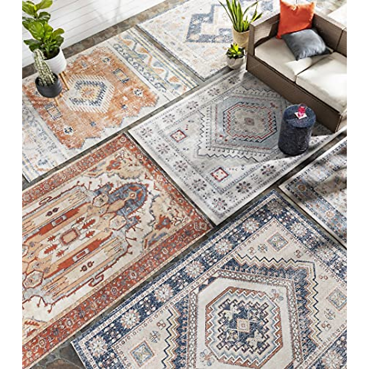 Hauteloom Shafter Living Room, Bedroom Patio Outdoor Area Rug - Beige, Blue, Red - 7'10" x 10'