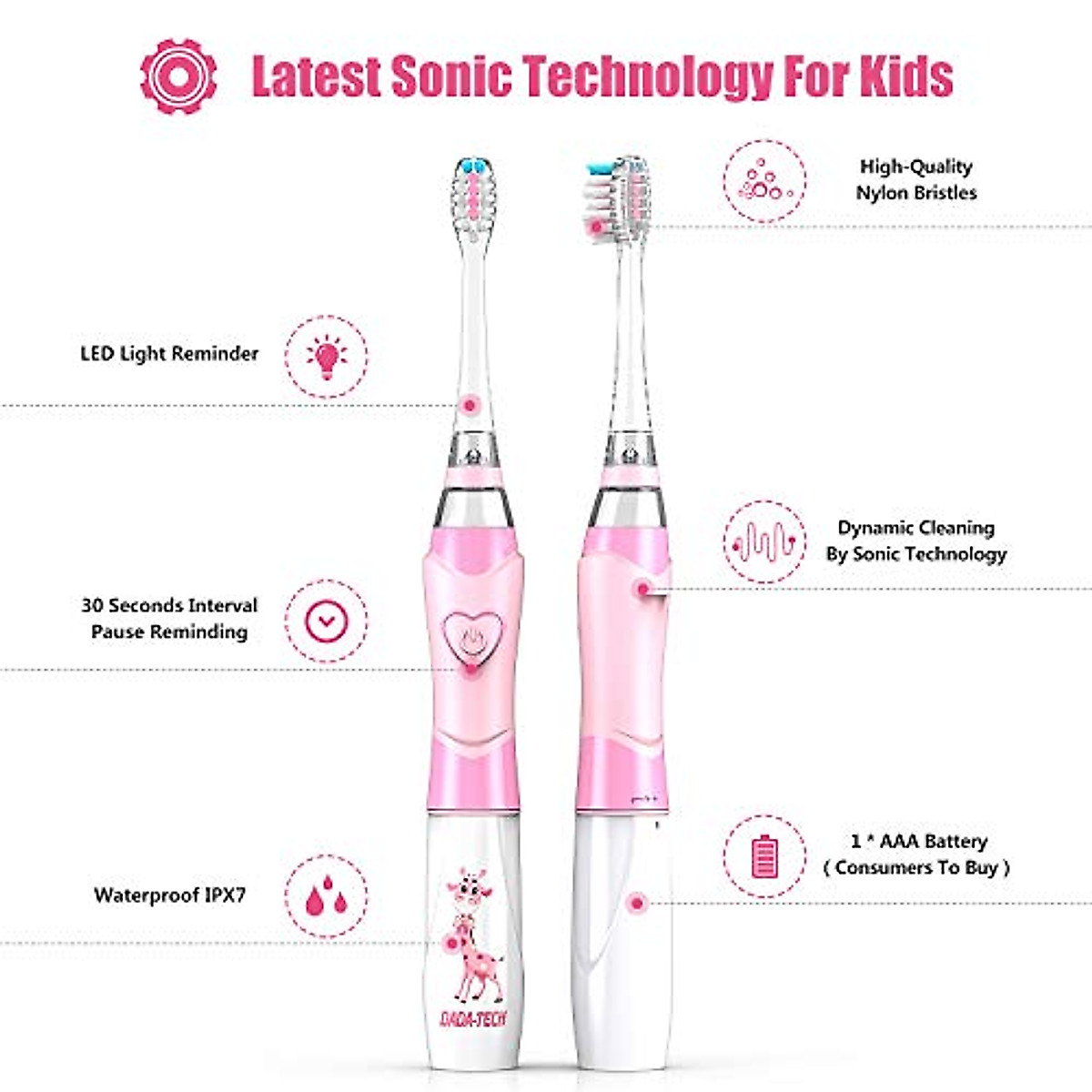 Dada-Tech Baby/Kids Electric Toothbrush Replacement Heads (Medium)- Pack of 4