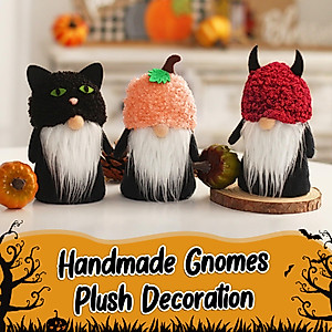 Kyhvoux Black Cat Gnomes Plush Decoration, 3 PCS Handmade Cute Elf Dolls Gift for Women Swedish Tomte Faceless Dwarf Winter Home Indoor Decor for Table Centerpieces Ornament Tiered Tray