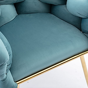 INMOZATA Modern Dining Chair Velvet Accent Living Room Chair Upholstered Vanity Chair with Gold Legs Furniture Decorative,Blue