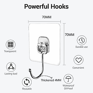 LGDNNYYY Large Adhesive Hooks, 18-Pack Hold 44lb(Max) Heavy Duty Sticky Hooks,Waterproof and Rustproof Wall Hooks for Hanging Can be Use Kitchen Bathroom Ceiling Office Window Home Improvement