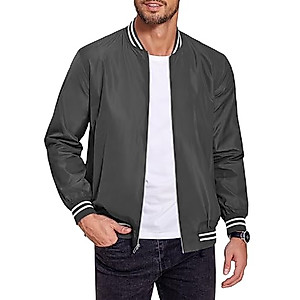COOFANDY Mens Casual Light Jacket Grey Bomber Jacket Winter Vintage Coat with Inner Pocket Grey