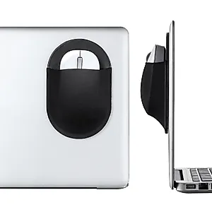 Epessa Universal Stick-On Mouse Pouch, Mouse Holder for Wireless Mouse, Mouse Sleeve for Laptop, Reusable Adhesive, No Glue Residue, Compatible with iPad or MacBook (Black)