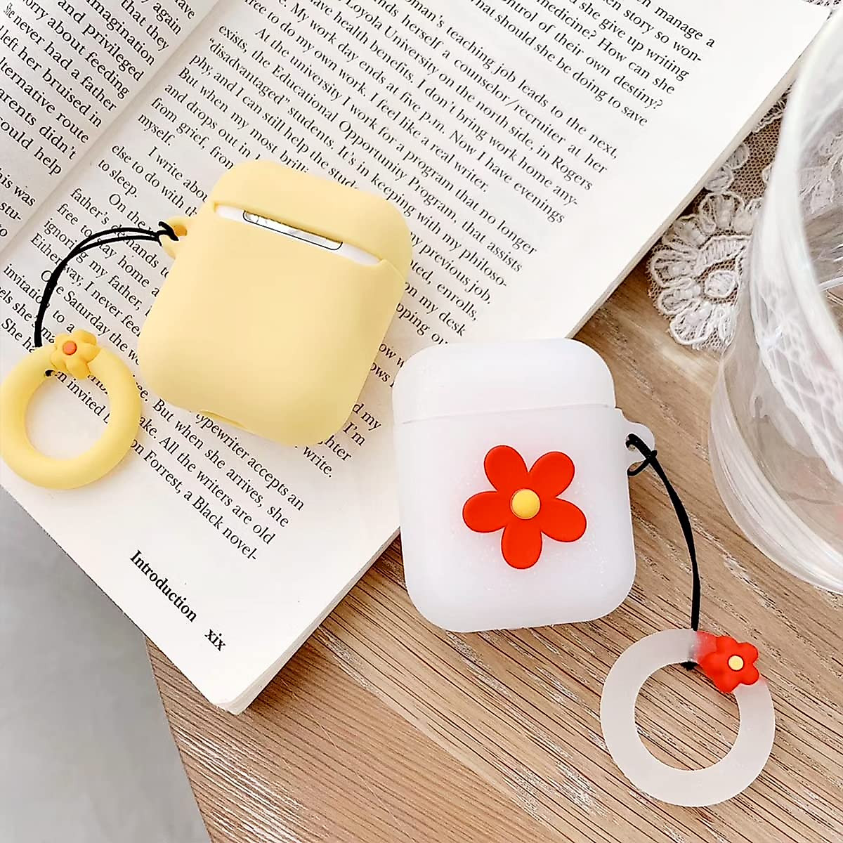 Ownest Compatible for AirPods Case Cute Cartoon Flower Pattern Girls Woman Soft Silicone Shockproof Keychain Design Cover for Airpods 1 &2-Green