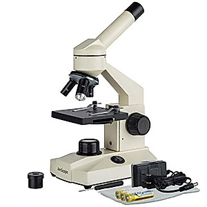 AmScope Optical Glass Lens All-Metal LED Compound Microscope, 6 Settings 40x-1000x & BS-72P-100S-22 72 Pieces of Pre-Cleaned Blank Microscope Slides and 100 Pieces of 22x22mm