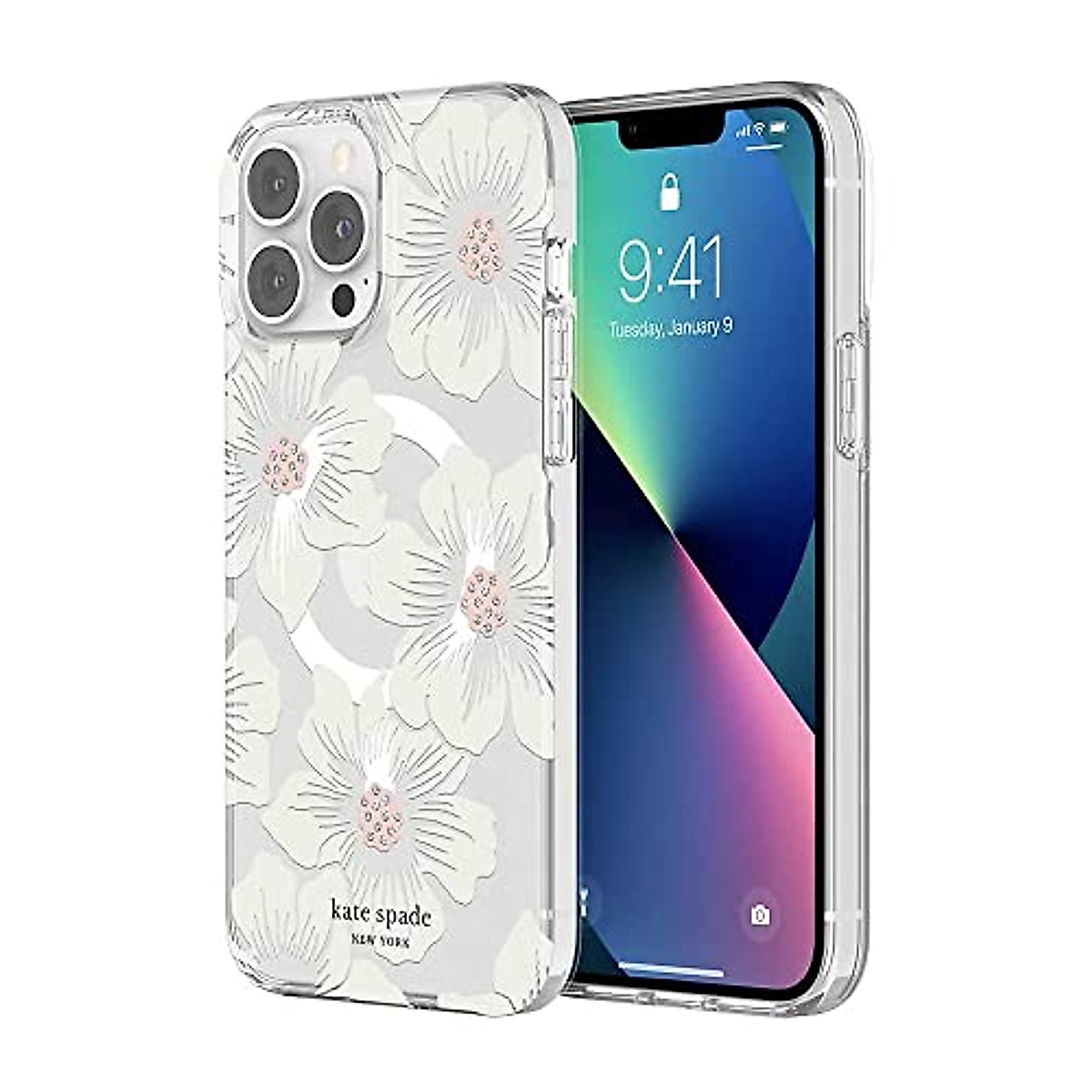 kate spade new york Protective Hardshell Case for MagSafe for iPhone 13 Pro Max - Hollyhock Floral Clear
