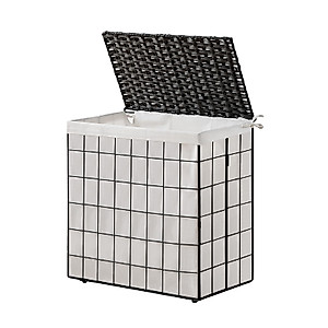 Mxfurhawa Laundry Hamper, 115.8L Laundry Basket with PP Lid, Clothes Hamper, with Divided Removable Liner Bag, Large Capacity Iron-Made Laundry Sorter Clothes Hamper for Bedroom,Bathroom (black)