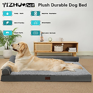 Orthopedic Dog Bed Waterproof Dog Beds for Large Dogs Deluxe Plush L-Shaped Dog Couch Beds with Egg Crate Foam Removable Washable Cover & Nonskid Bottom(Grey, L(36''x27''x6.5''))