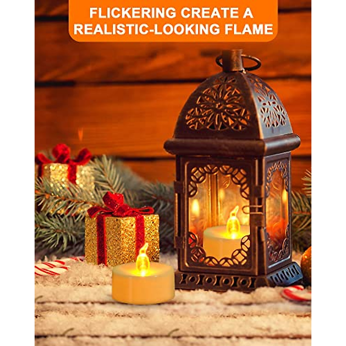 JOSU LED Tea Lights Candles [24 Pack] Flameless Candles, Realistic Battery Operated Candles, Flickering Bright Tealights with Warm Yellow Light for Party, Wedding, Valentine's Day