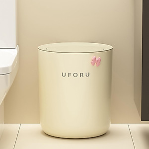 PPUMP Living Room Garbage Can, Round Trash Bin,Trash Can with Lid, Small Kitchen Garbage Can Cream Color, Vanity Wastebasket Trash Bin, Trash Bin, Cute Modern Waste Basket for Living Room Toilet