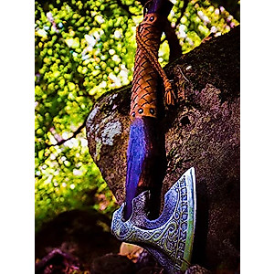 Forged Carbon Steel Viking Axe with Ashwood Shaft | Viking Axe Real Bearded Camping Axe with Leather Sheath | Best Birthday, Anniversary for him