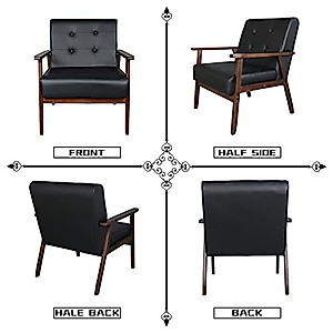 AODAILIHB Modern Leather Wooden Single-Seat Sofa, Accent Armchair Mid-Century Lounge Couch, Durable & Cozy (Black-1, Single)
