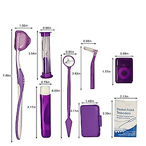 Net Bag Portable Orthodontic Care Kit Orthodontic Toothbrush Kit for Orthodontic Patient for Braces Travel Oral Care Kit Dental Travel Kit Interdental Brush Dental Wax Dental Floss (8 Pcs/Pack)-Purple