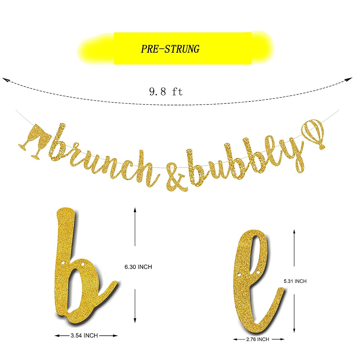 GeRRiT Brunch & Bubbly God Glitter Banner,Wedding Bachelorette Birthday Party Decorations. Bridal Shower Party Gold Glitter Decorations (Pre-Strung)