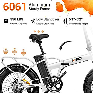 KBO Flip Folding Electric Bike, 60Mi Long Range 500W Foldable EBikes for Adults, 20X3 Fat Tire City Commuter Electric Bicycle, Shimano 7-Speed, 23Mph