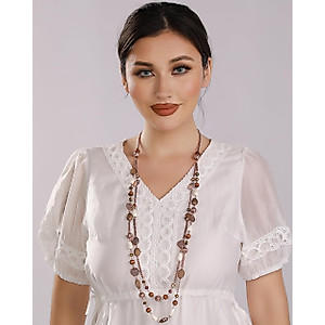 Bocar Long Necklaces for Women Trendy, Boho Layered Crystal Beaded Collar Necklaces for Women Fashion Statement Necklaces Jewelry (NK-10084-Brown)