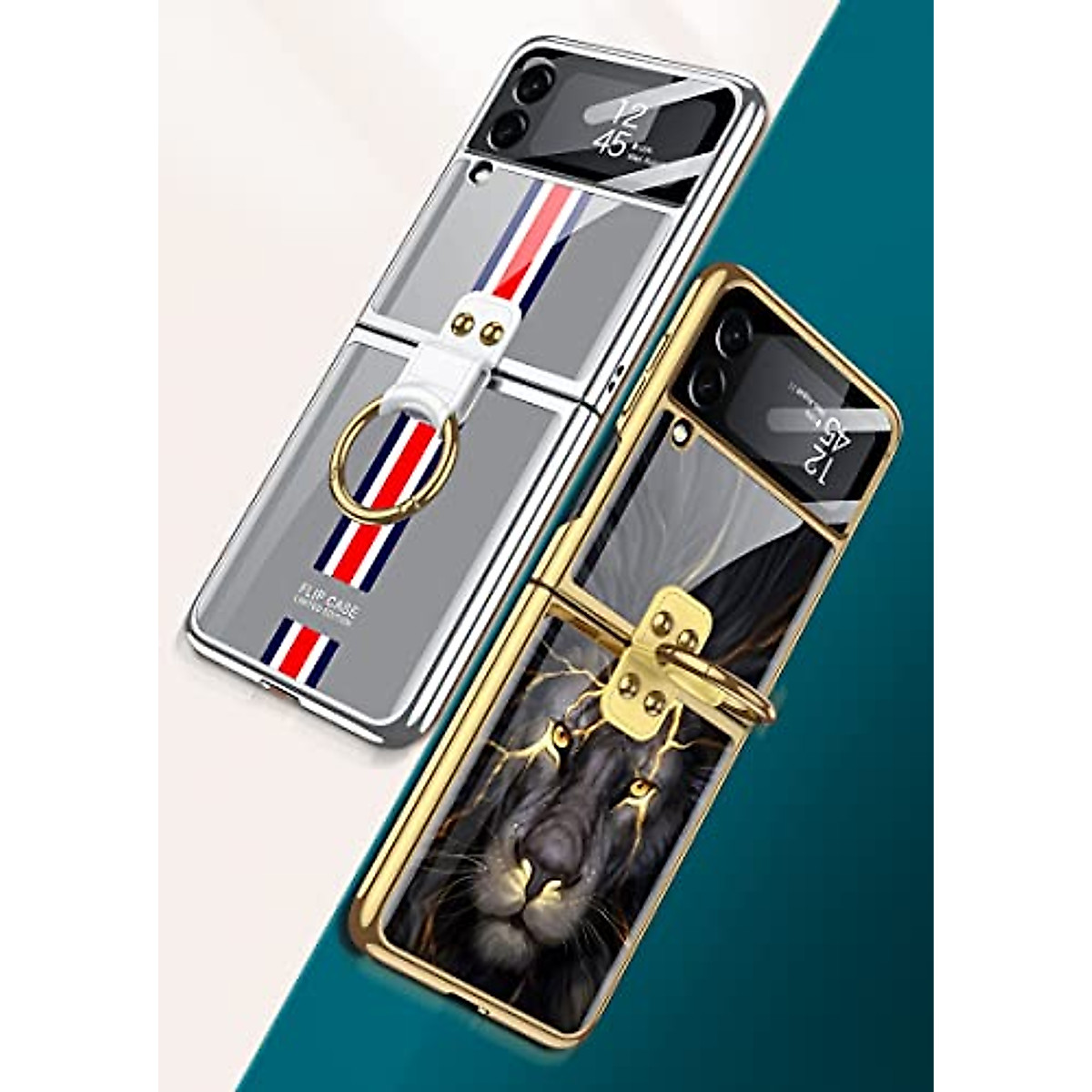 SHIEID Samsung Z Flip 4 Case, Z Flip 4 Case with Ring Phone Case, Electroplating Color Painting Tempered Glass Protective Cover for Samsung Galaxy Z Flip 4 5G, Limited Edition Gray