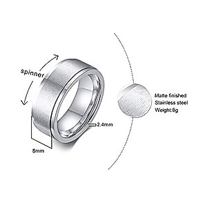 MZZJ Free Engraved Religious Jewelry Christian Cross Faith Bible Verse Scripture 8MM Brushed Finish Stainless Steel Spinner Step Beveled Edges Promise Engagement Ring Wedding Band for Unisex,Size 7