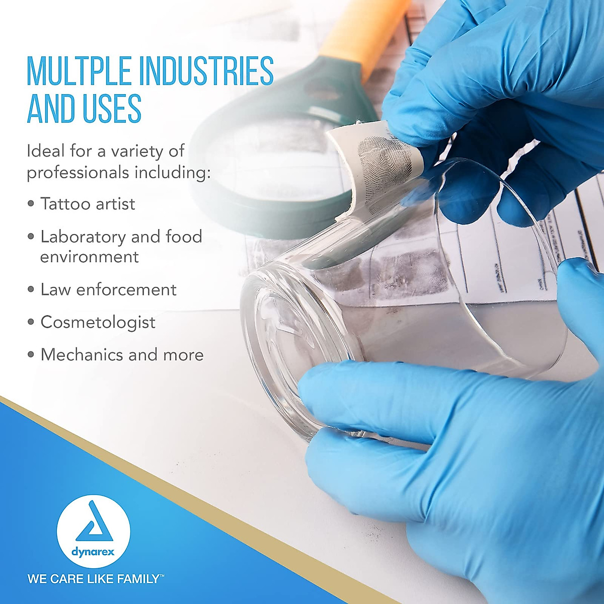 Dynarex Safe-Touch Disposable Nitrile Exam Gloves, Powder-Free, Latex-Free, Touchscreen Friendly & Used by Professionals, Blue, Extra-Large, 1 Box of 100 Gloves