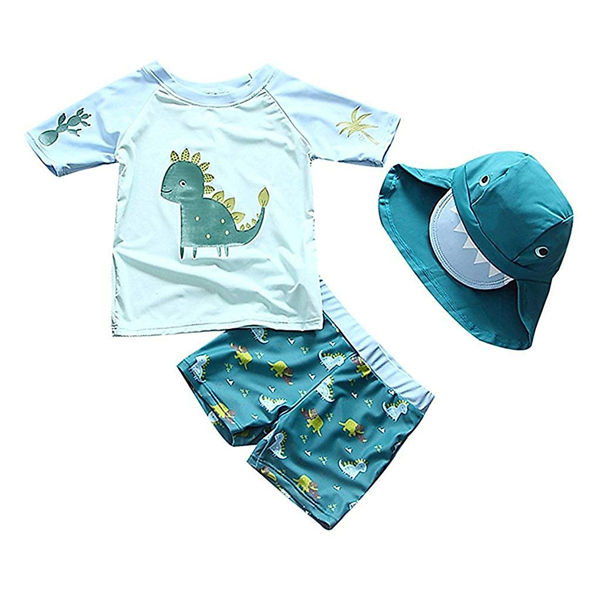 Best for All Baby Toddler Boys Two Pieces Swimsuit Set Swimwear Dinosaur Bathing Suit Rash Guards with Hat UPF 50+ (Lake Blue, 2-3 Years)