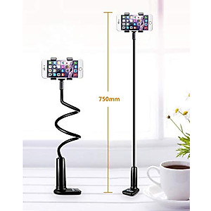 ZTON Universal Cell Phone Holder, Universal Mobile Phone Stand, Lazy Bracket, Flexible Long Arms Clip Mount for iPhone, LG, etc.in Office Bedroom Desktop.(Black)