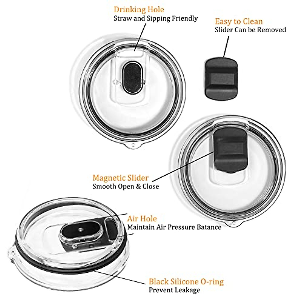 4 Pack 20 oz Magnetic Tumbler Lid with 4 Magnetic Slider Replacement, 20 oz Replacement Lid for Yeti Lids Compatible with YETI Rambler or Old Style Rtic Coffee Tumbler, Magnetic Spill Proof Tumbler