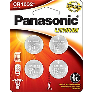Panasonic CR1632 3.0 Volt Long Lasting Lithium Coin Cell Batteries in Child Resistant, Standards Based Packaging, 4-Battery Pack