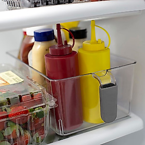 Home Basics Pull-Out Plastic Storage Bin with Soft Grip Handle for Refrigerator, Freezer & Kitchen Pantry Storage Organizer, Clear (4, LARGE)