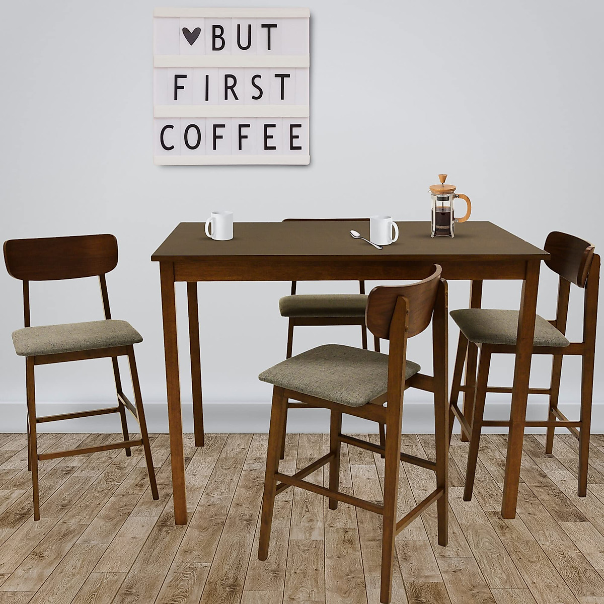 Zenvida Mid Century Counter Height Dining Table Set, Rectangle Solid Wood Table and 4 Chairs